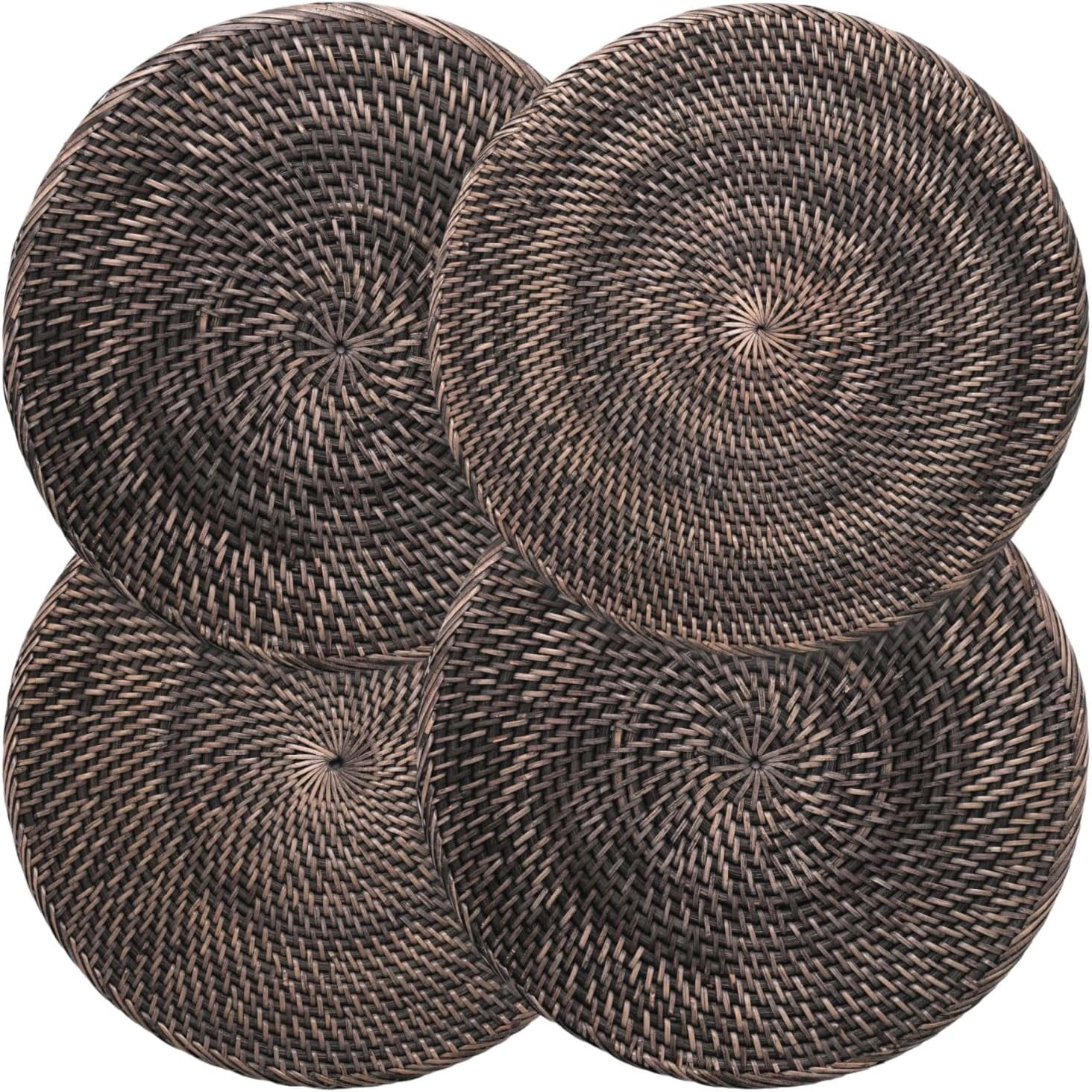 4-Pack Rattan Placemats - 13-inch Round Placemats (Blackwash) - Woven ...