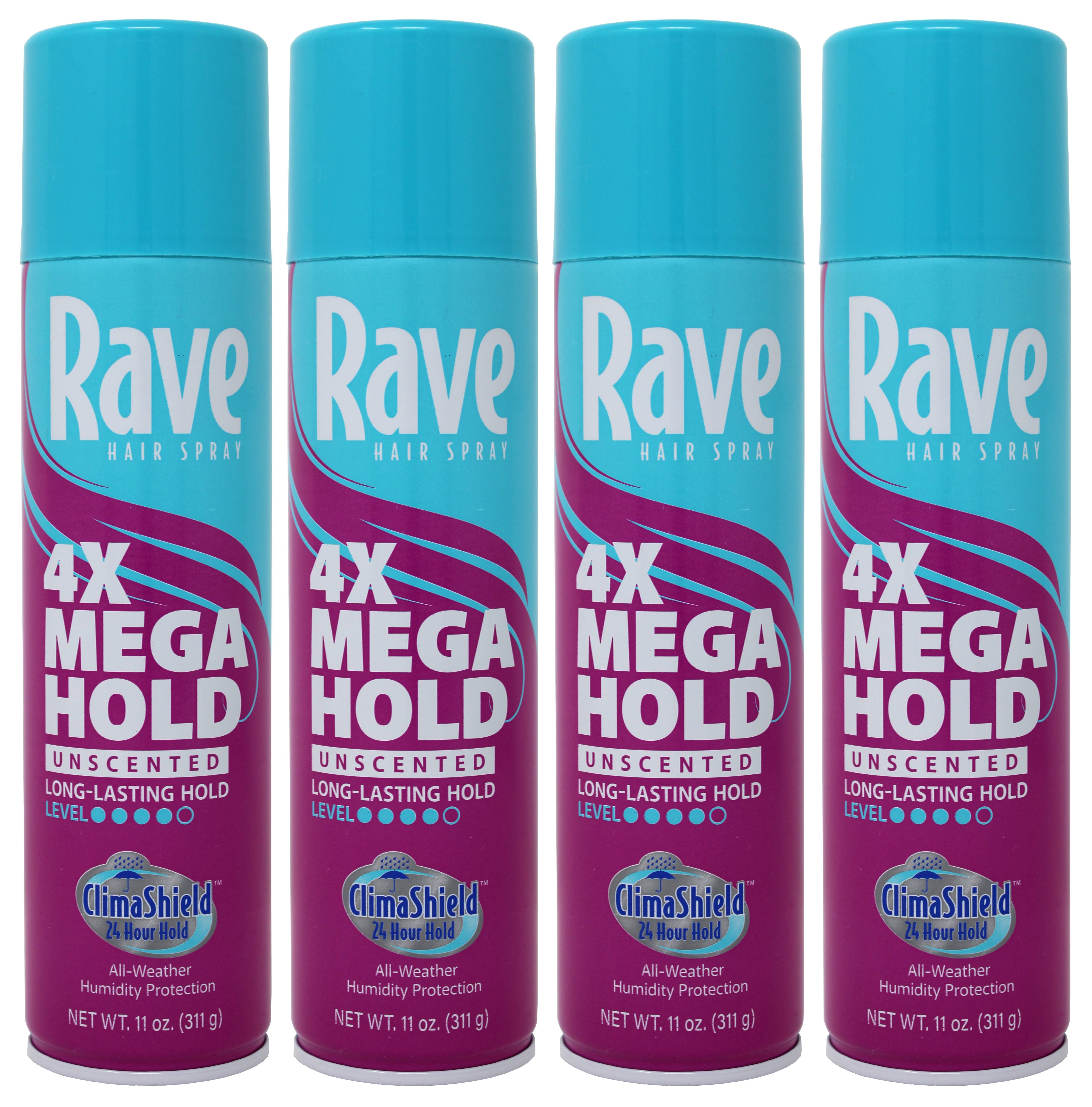 Rave 4X Mega Aerosol Hairspray, 4 Pack, Unscented, 11 Oz Each, With ...