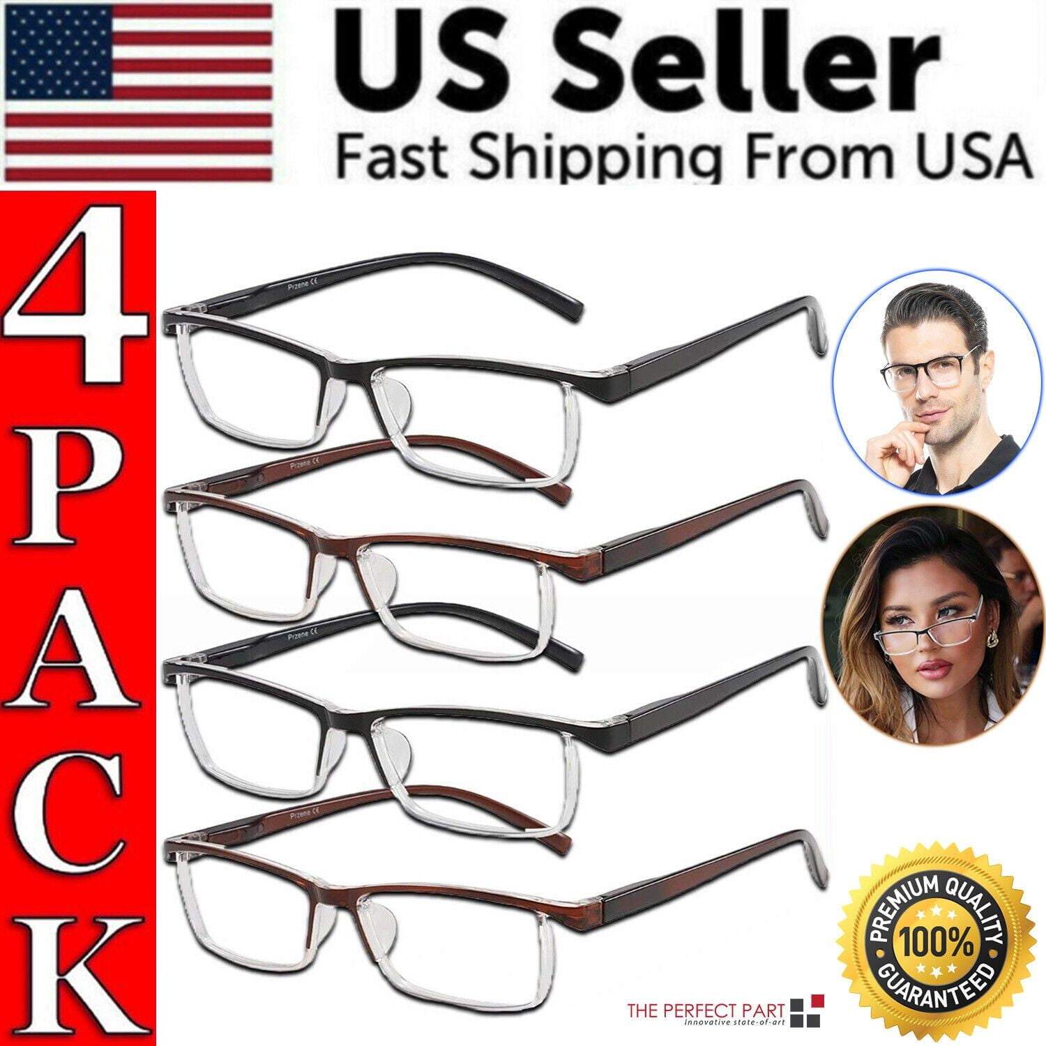 4 Pack Reading Glasses Readers Men Women Square Frame Spring Hinge ...