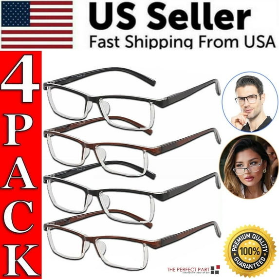 4 Pack Reading Glasses Readers Men Women Square Frame Spring Hinge ...