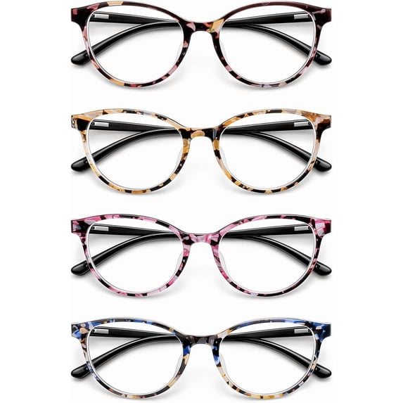 4 Pack Reading Glasses for Men Women Round Pattern Frame Lightweight ...