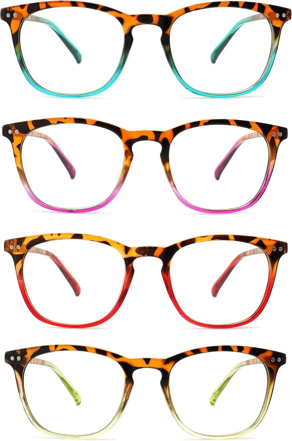 4 Pack Reading Glasses for Women Men Square Blue Light Blocking ...