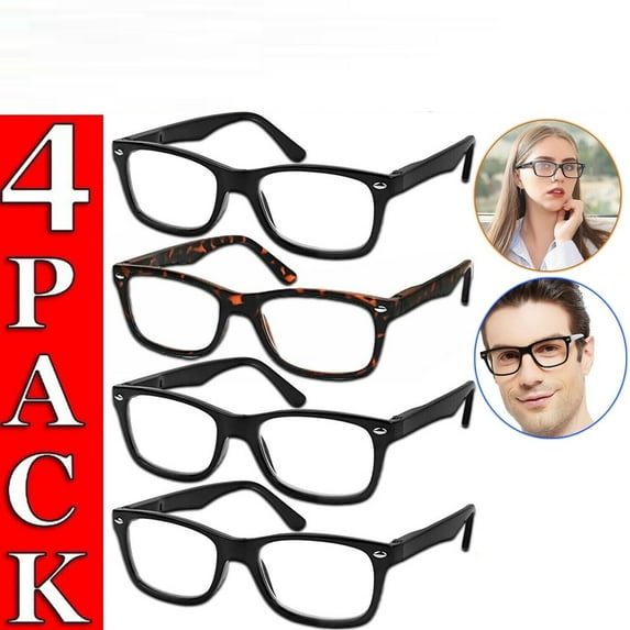 4 Pack Reading Glasses with Spring Hinge, Classic Retro Unisex Readers ...
