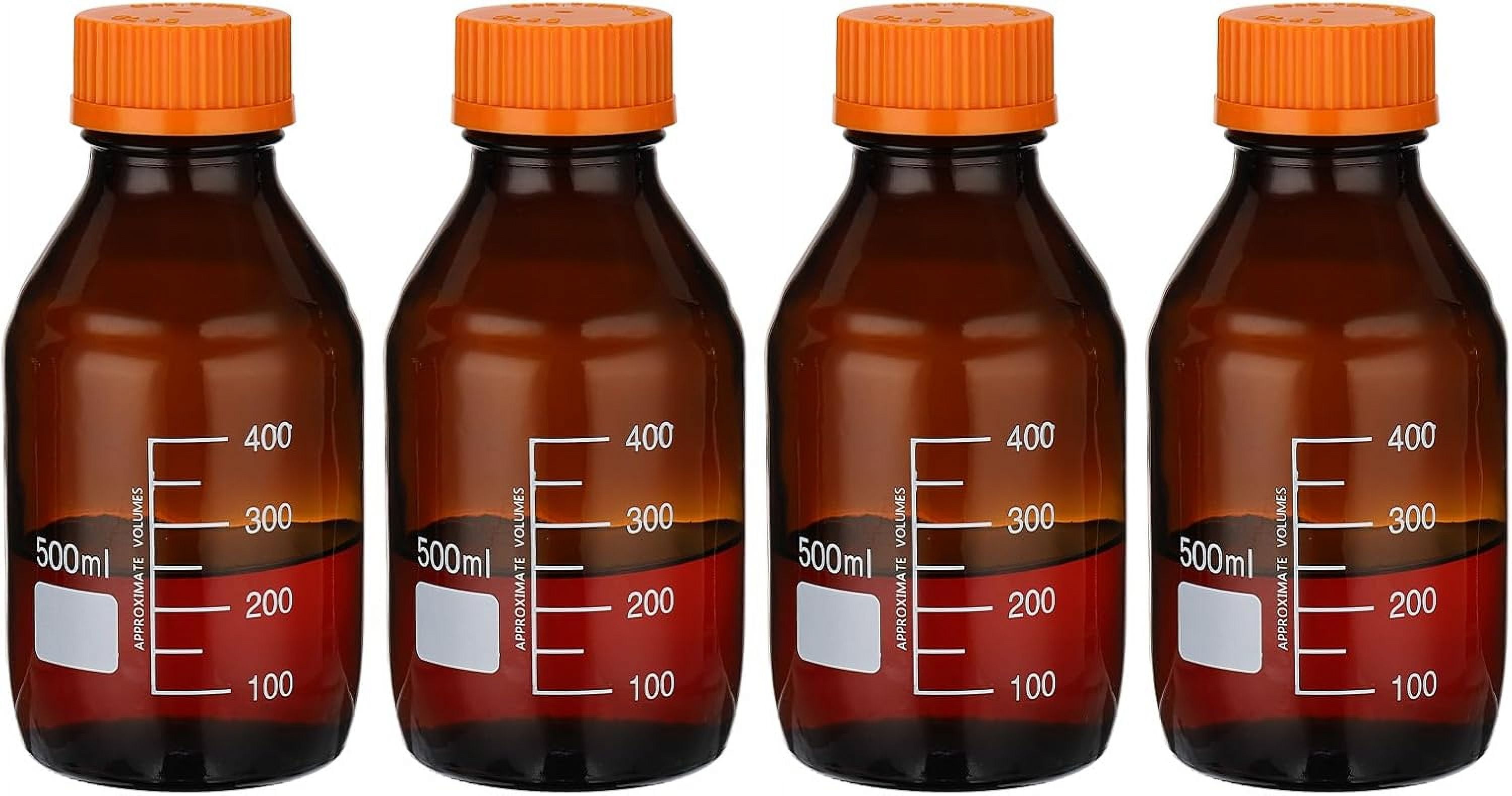 4 Pack Reagent Media Storage Bottles, 1000ml Borosilicate Glass Graduated Round Bottles with ...