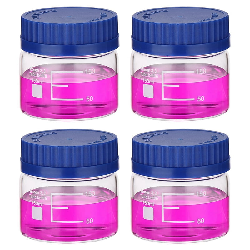 4 Pack Reagent Media Storage Bottles, 150ml Borosilicate Glass Wide ...