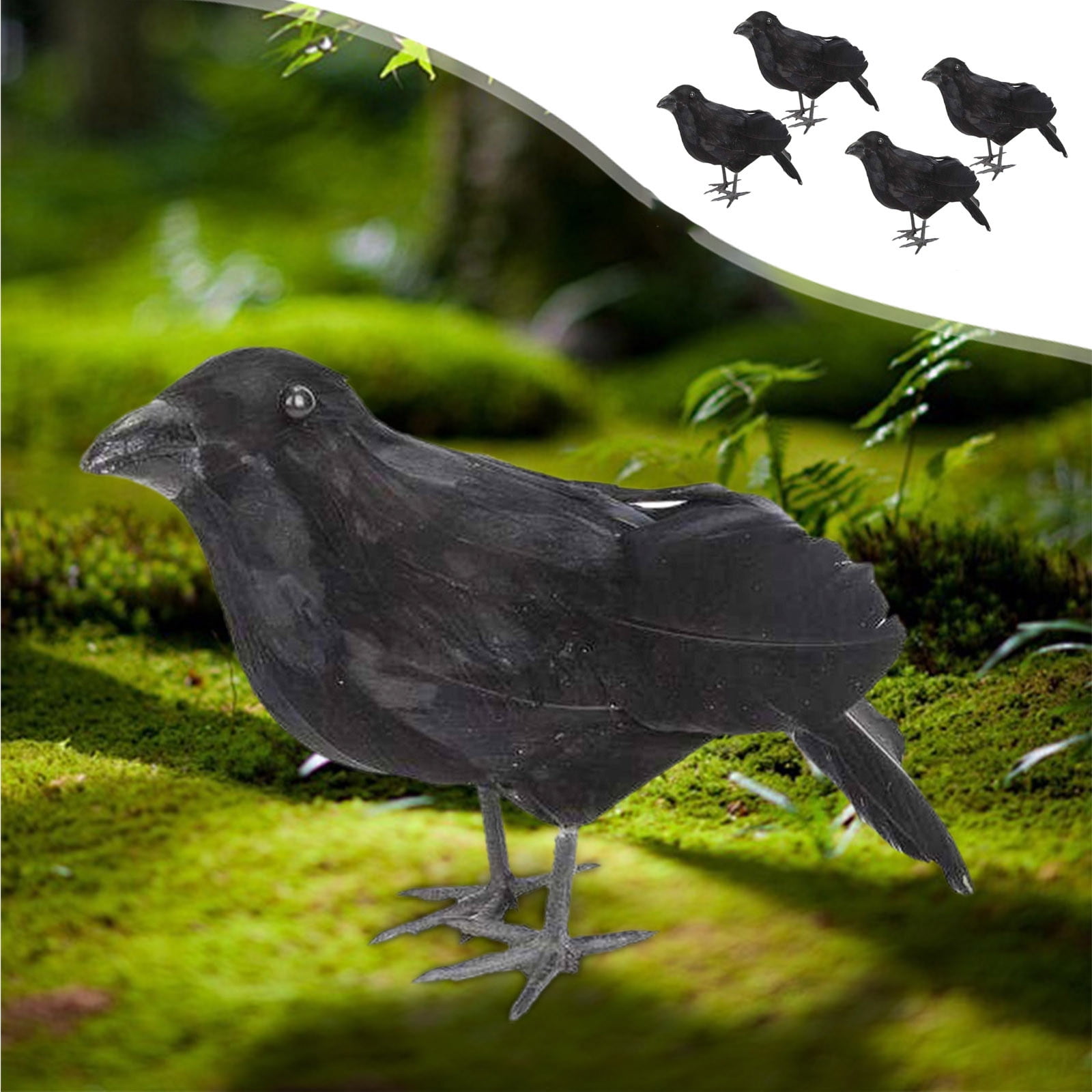 4-Pack Real Feather Crows - 7" Realistic Halloween Decor Set for ...