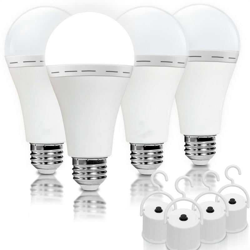 4 Pack Rechargeable Emergency Light Bulbs A19, Camping Lamp Battery ...