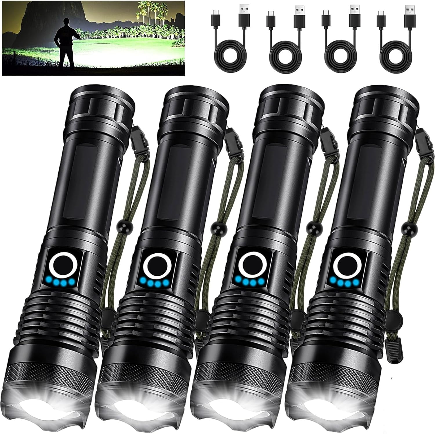 4 Pack Rechargeable LED Flashlights High Lumens, 90,000LM Super Bright ...