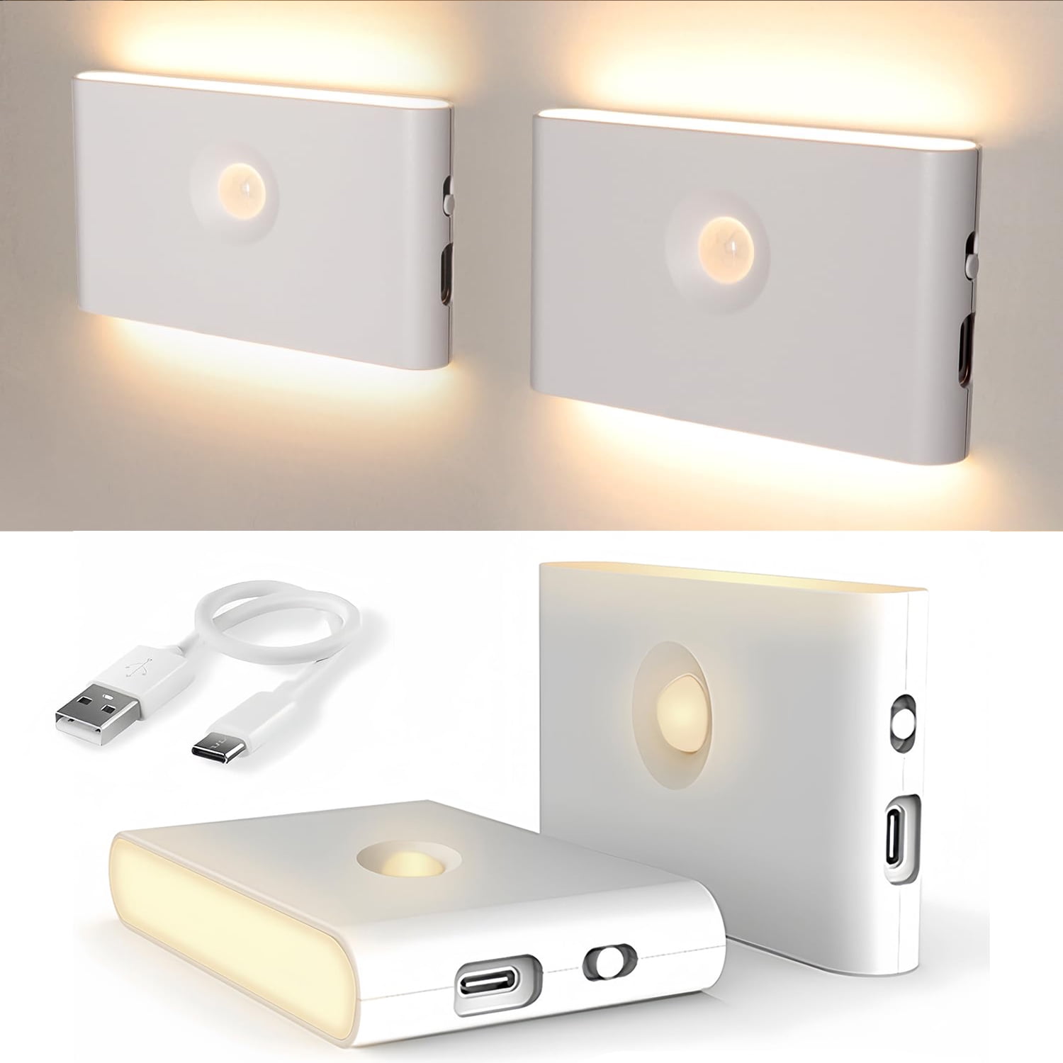 4 Pack Rechargeable Night Lights with Motion Sensor, 2700K Warm White ...