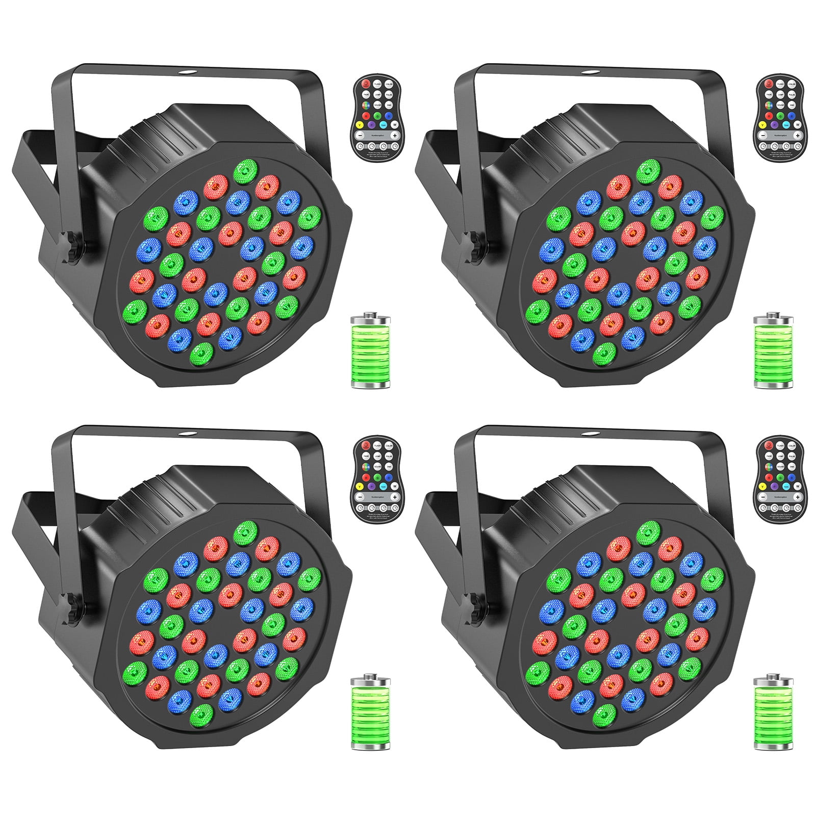 4-Pack Rechargeable Stage Lights 36 RGB LED DJ Par Lights - Sound ...