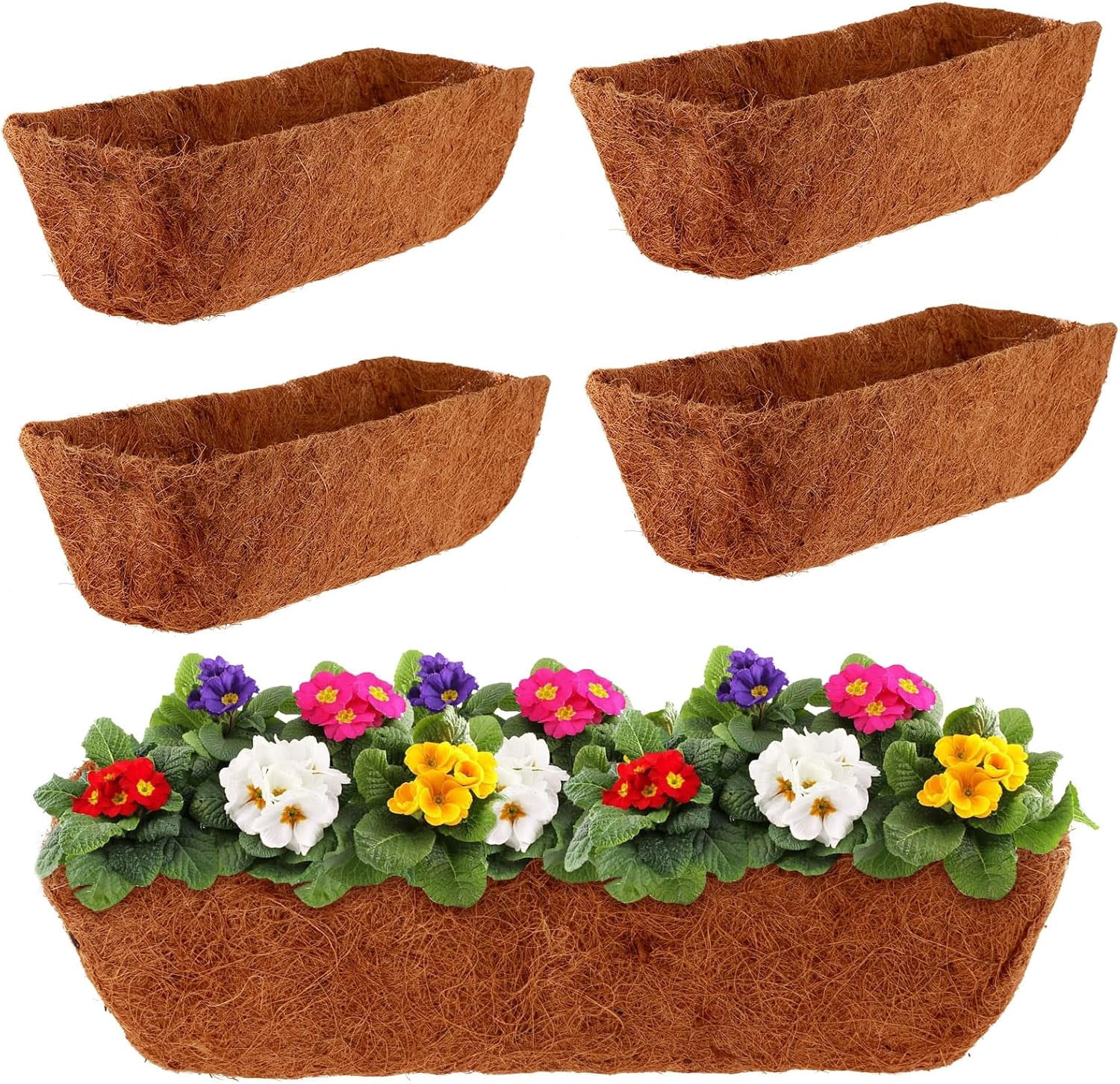 4 Pack Rectangle Coco Liner 24 Inch Hanging Basket Liners 100% Natural ...