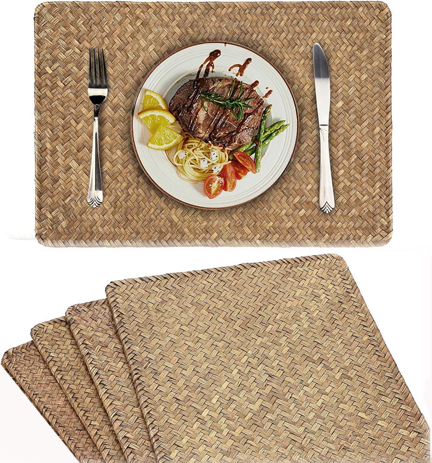 4 Pack, Rectangle Woven Placemats, Farmhouse Weave Place Mats for ...