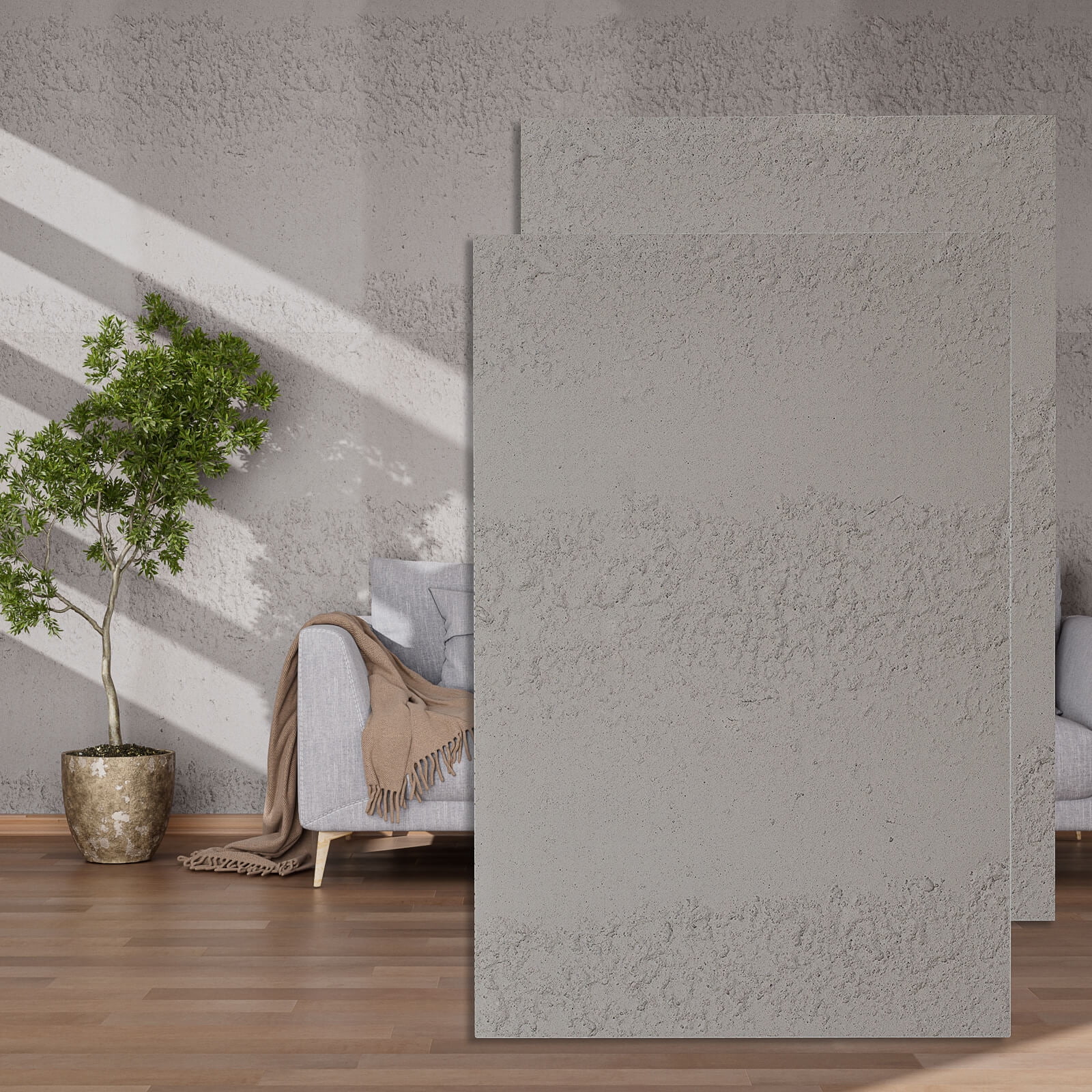 4-Pack Rectangular 3D Wall Panels for Interior Wall Décor, Cement Gray ...