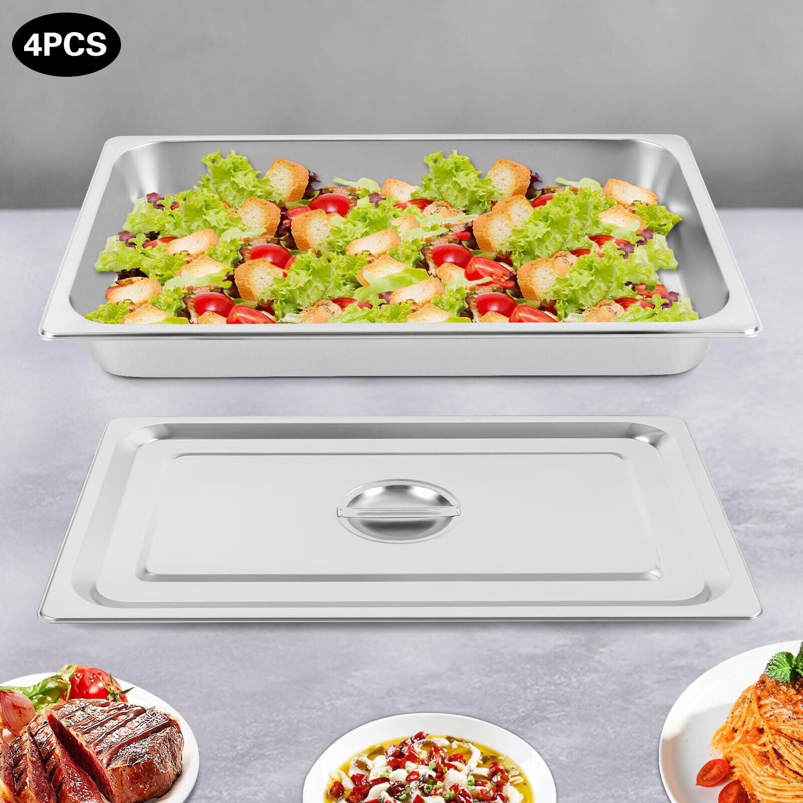 4 Pack Rectangular Commercial Food Pans & Lids 6.5cm/15cm Depth for ...