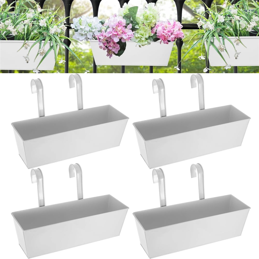 4 Pack Rectangular Fence Planter Box,Large Metal Hanging Flower Pots ...