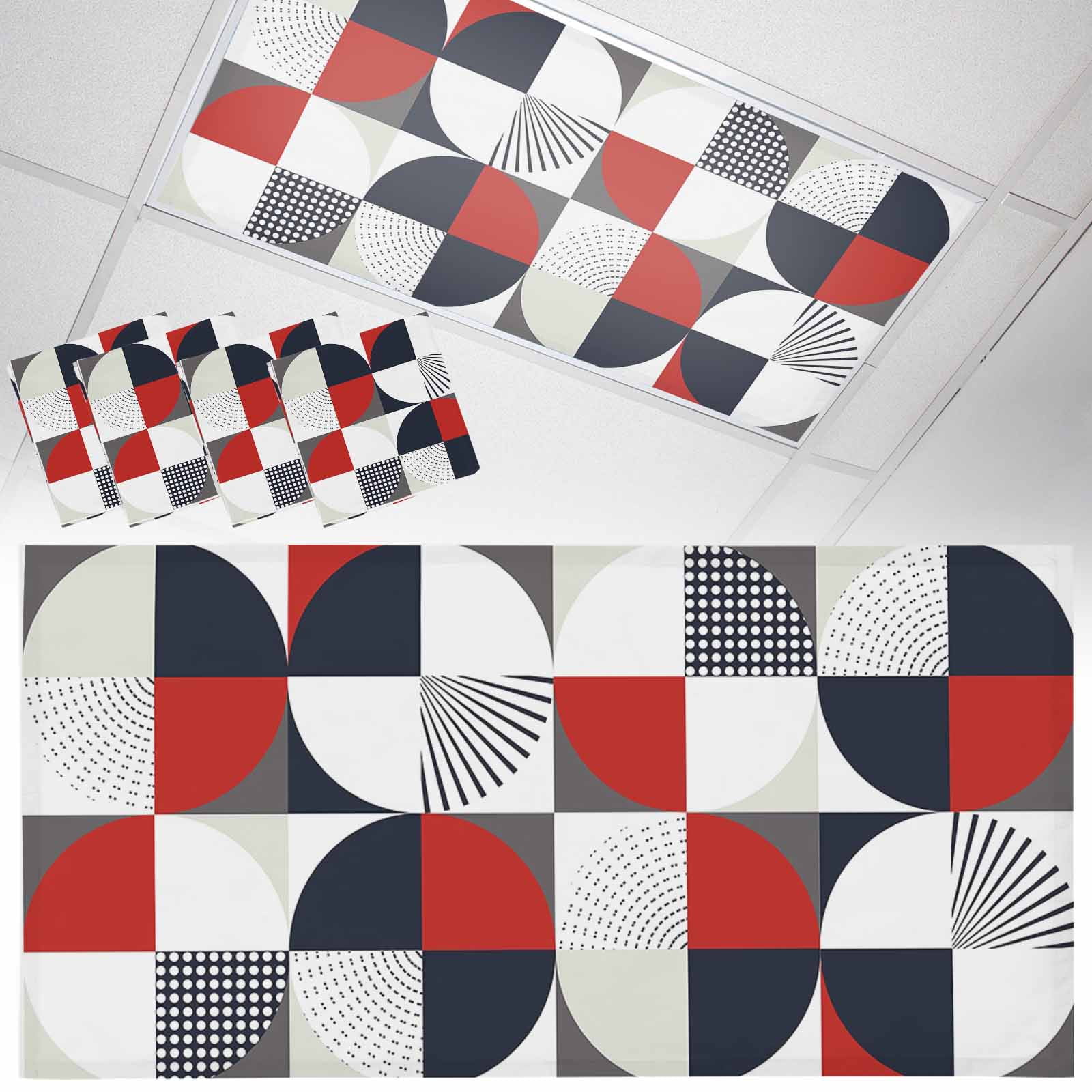 4 Pack Red Black Circular Fluorescent Light Covers for Ceiling Lights ...