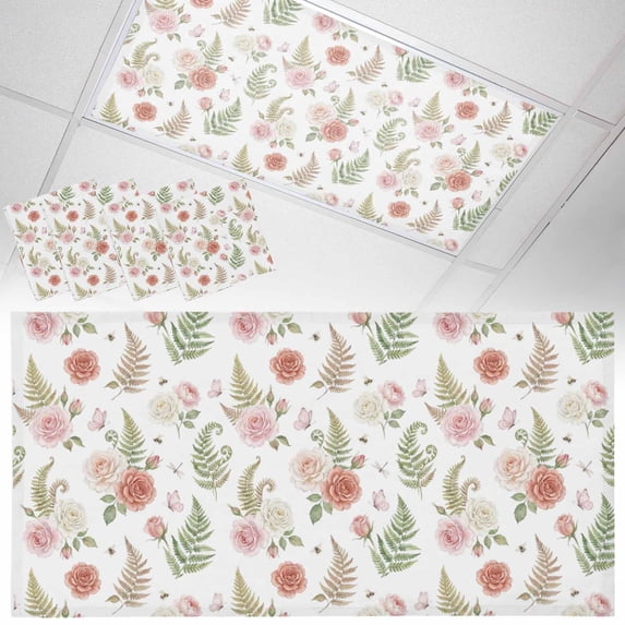 4 Pack Red Pink Roses Fluorescent Light Covers for Ceiling Lights ...