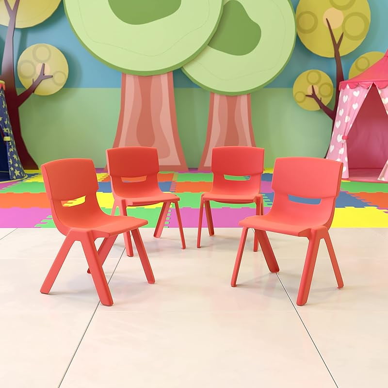 4 Pack Red Plastic Stackable School Chair with 10.5" H Seat, Preschool ...