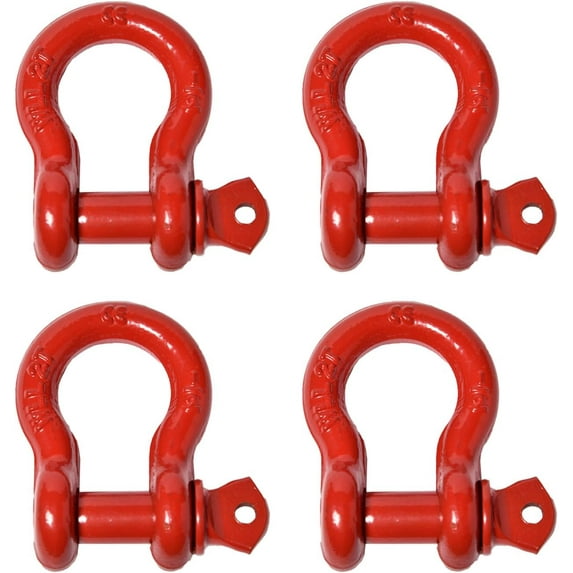4 Pack Red- Rigging 1/2" Bow Shackles D Ring Rugged 10Ton 22000Lb ...