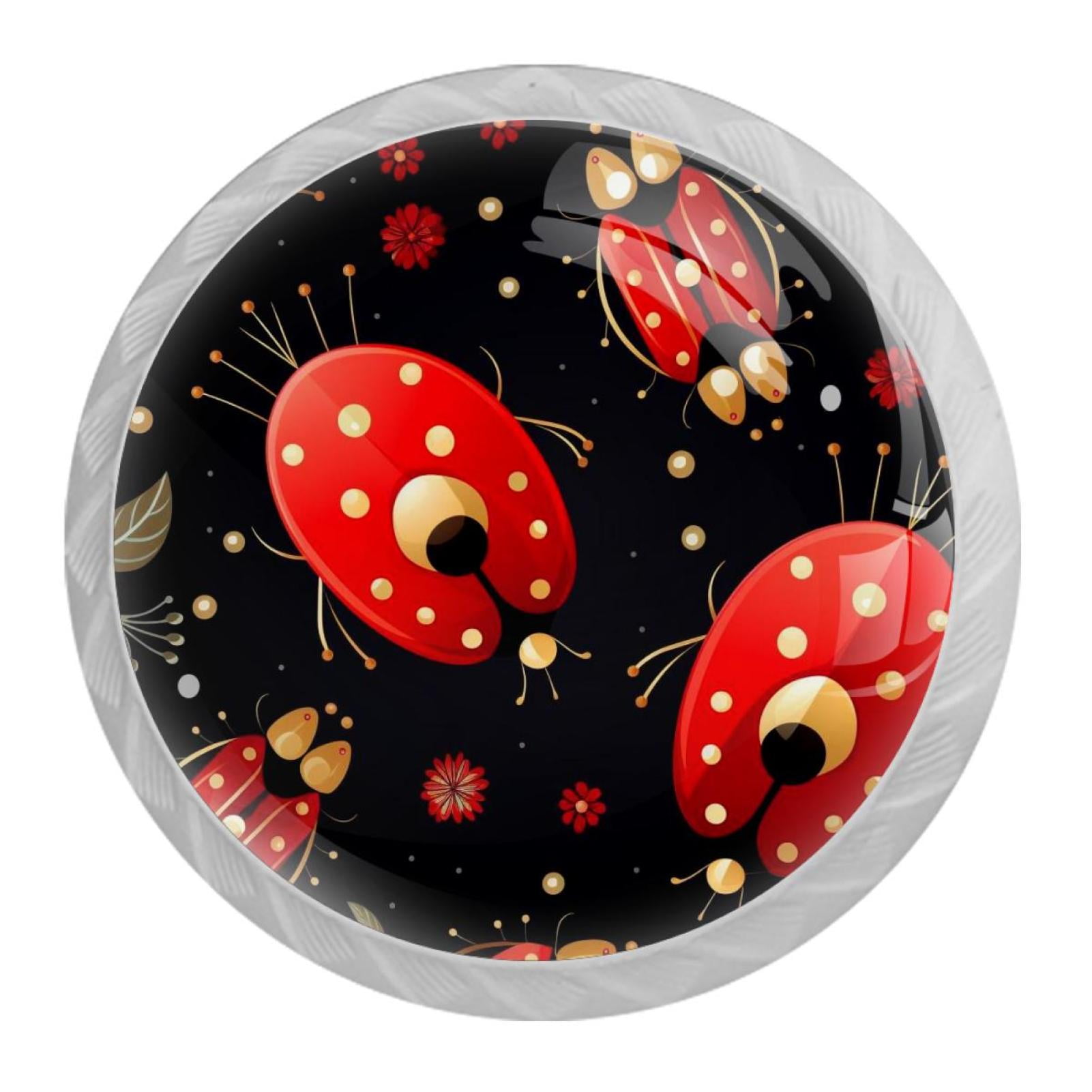 4 Pack Red Seven Star Ladybug Drawer Knobs Round Shaped Crystal Glass ...