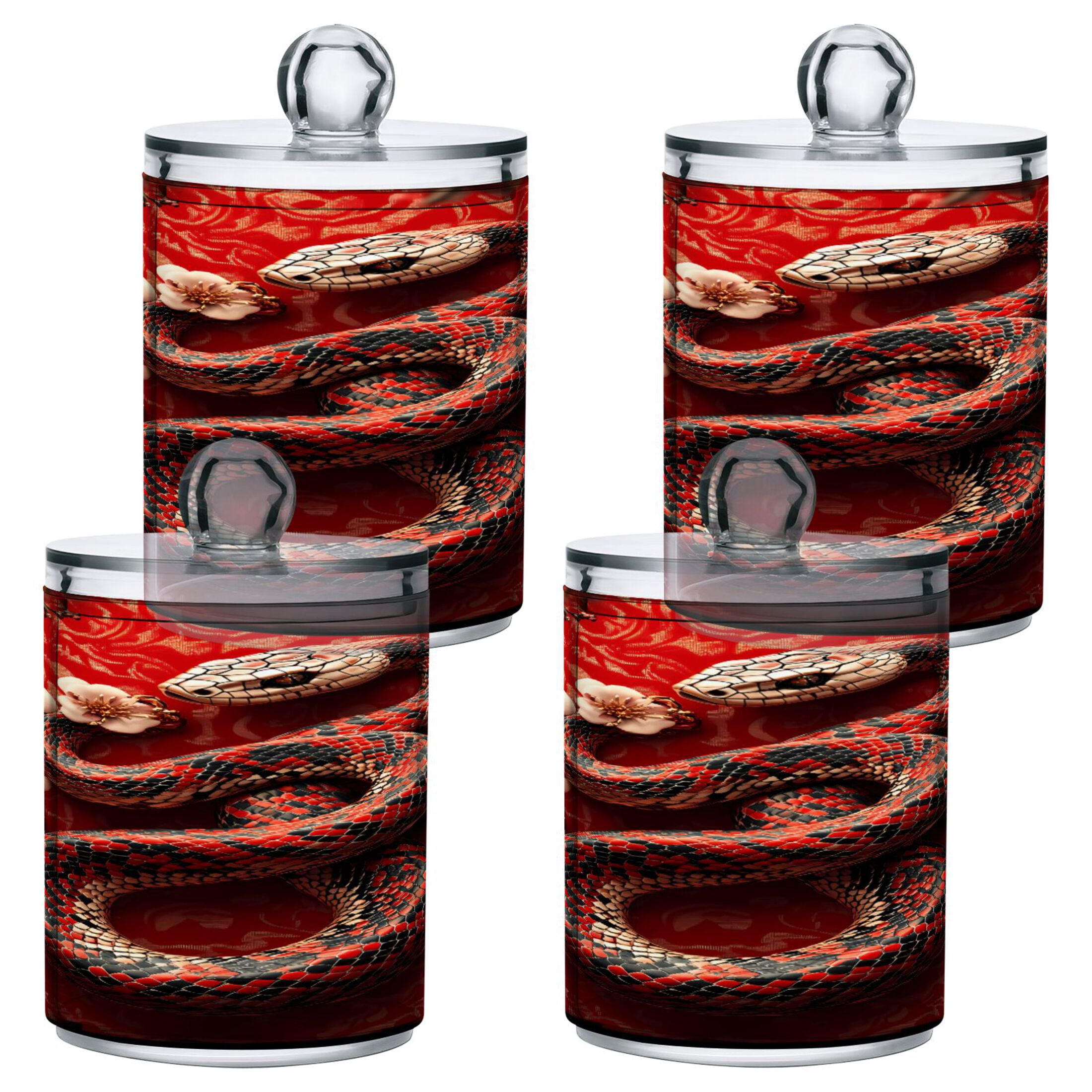 4 Pack Red Snake Lanterns Plum Blossoms Qtip Holder Dispenser Clear ...