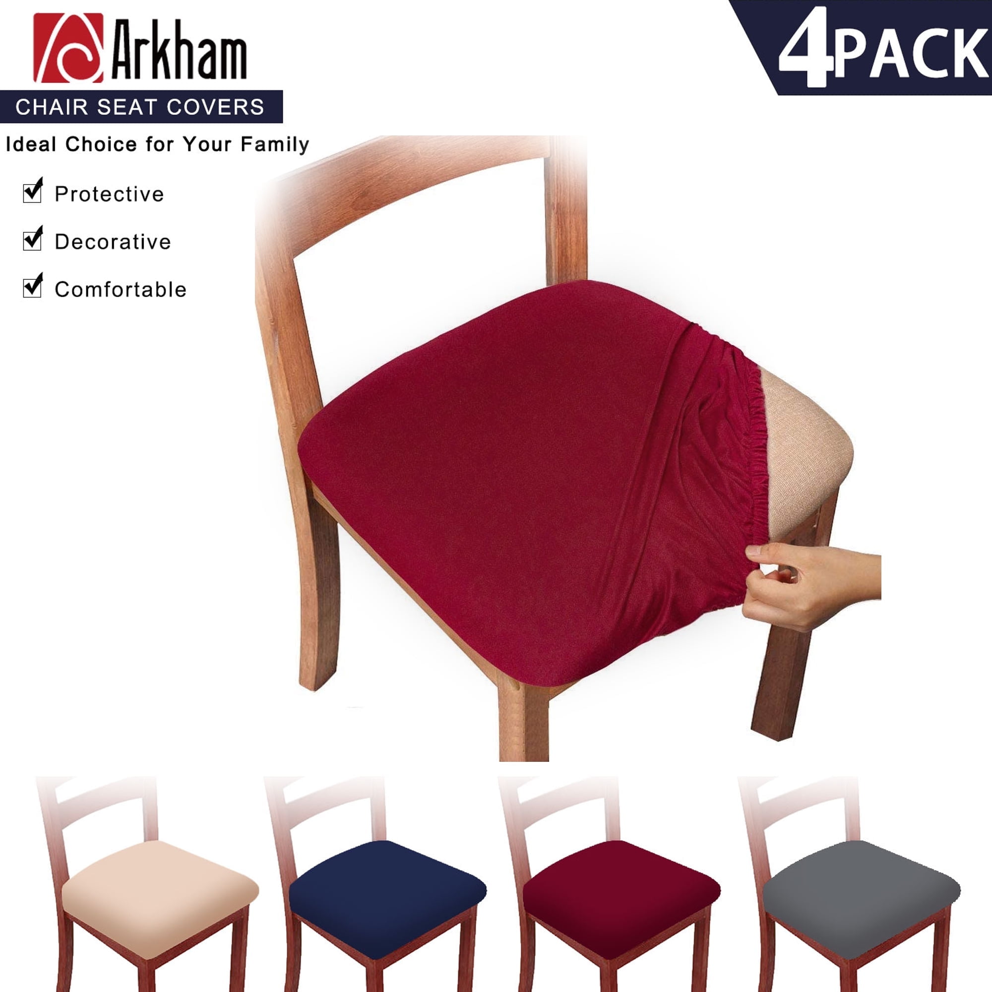 4 Pack Red Elastic Chair Seat Covers, Anti-Dust, Washable, with ...