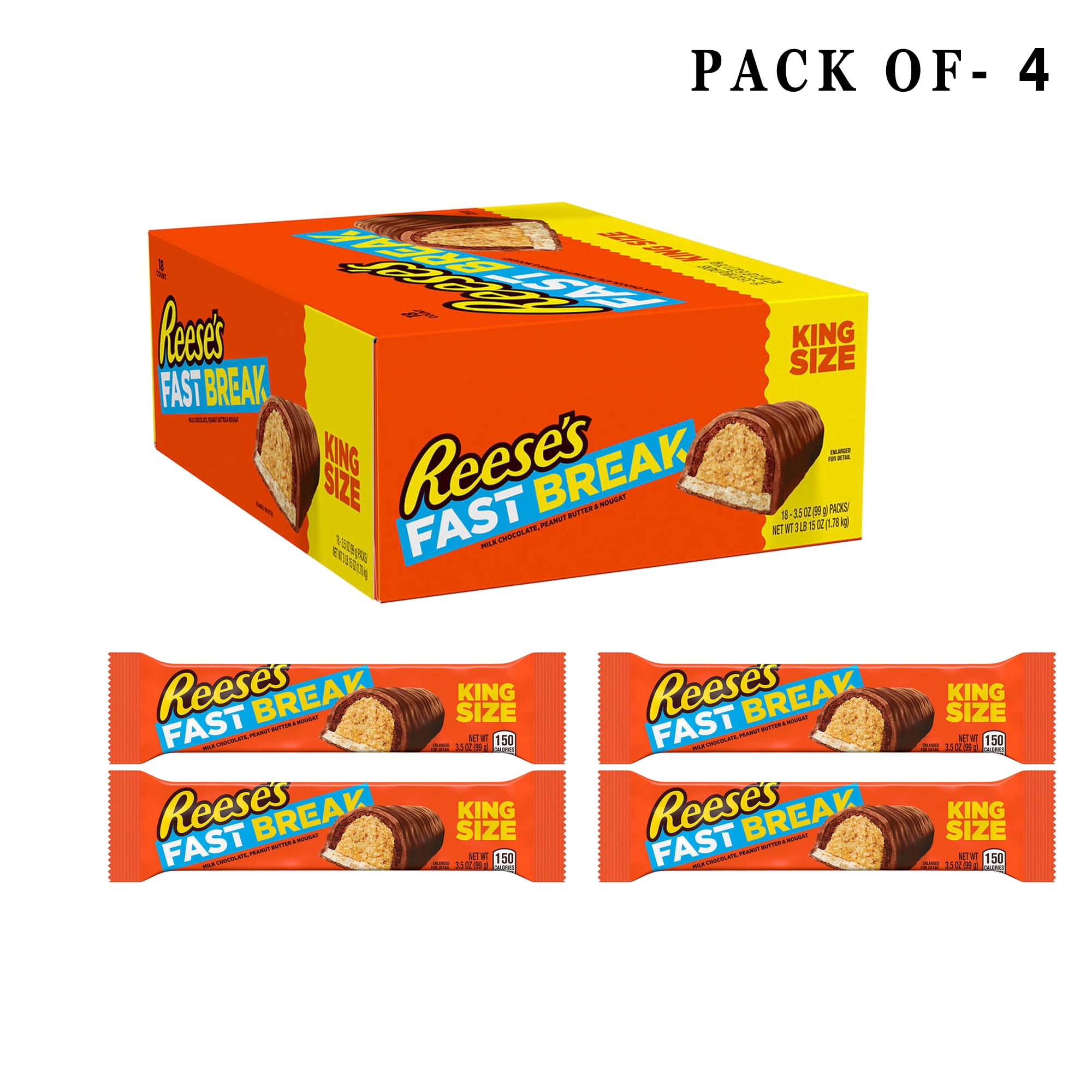 4 Pack Reese's Fast Break King Size Snack Bar | 3.5 Oz Per Bar | Buy ...