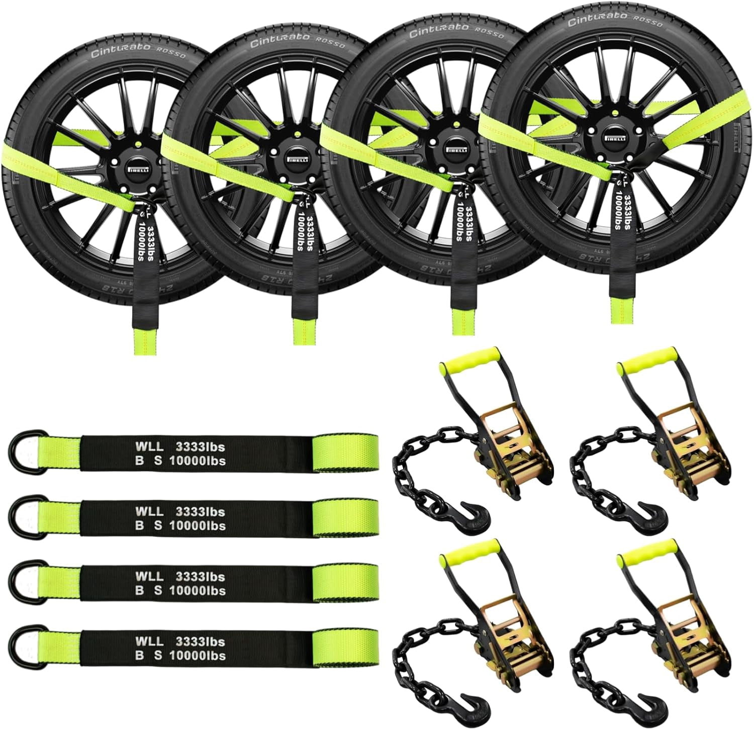 4 Pack Reflective Tie Down Straps for Tire Ratchet Strap with Chain ...
