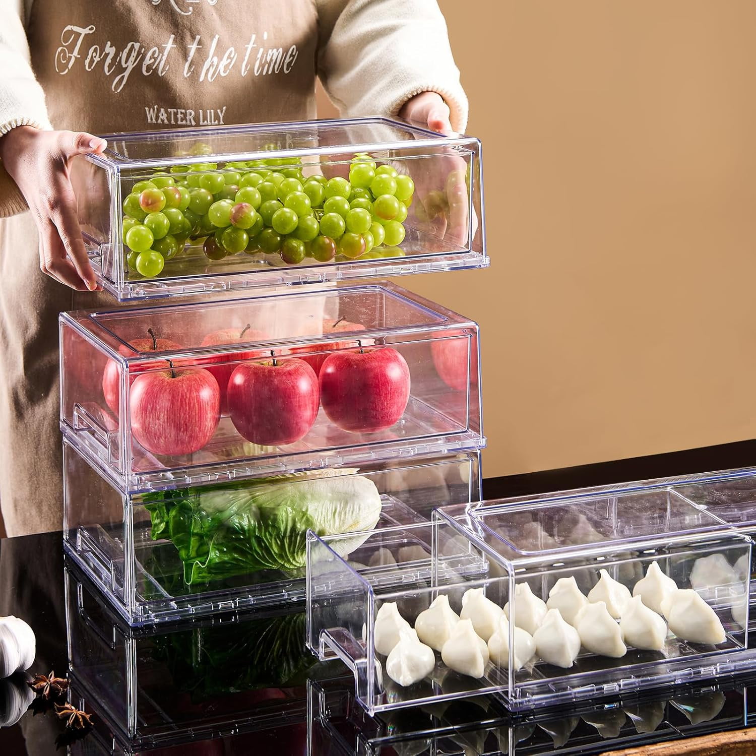 4 Pack Refrigerator Drawers - Plastic Storage Bins for Kitchen Cabinets ...