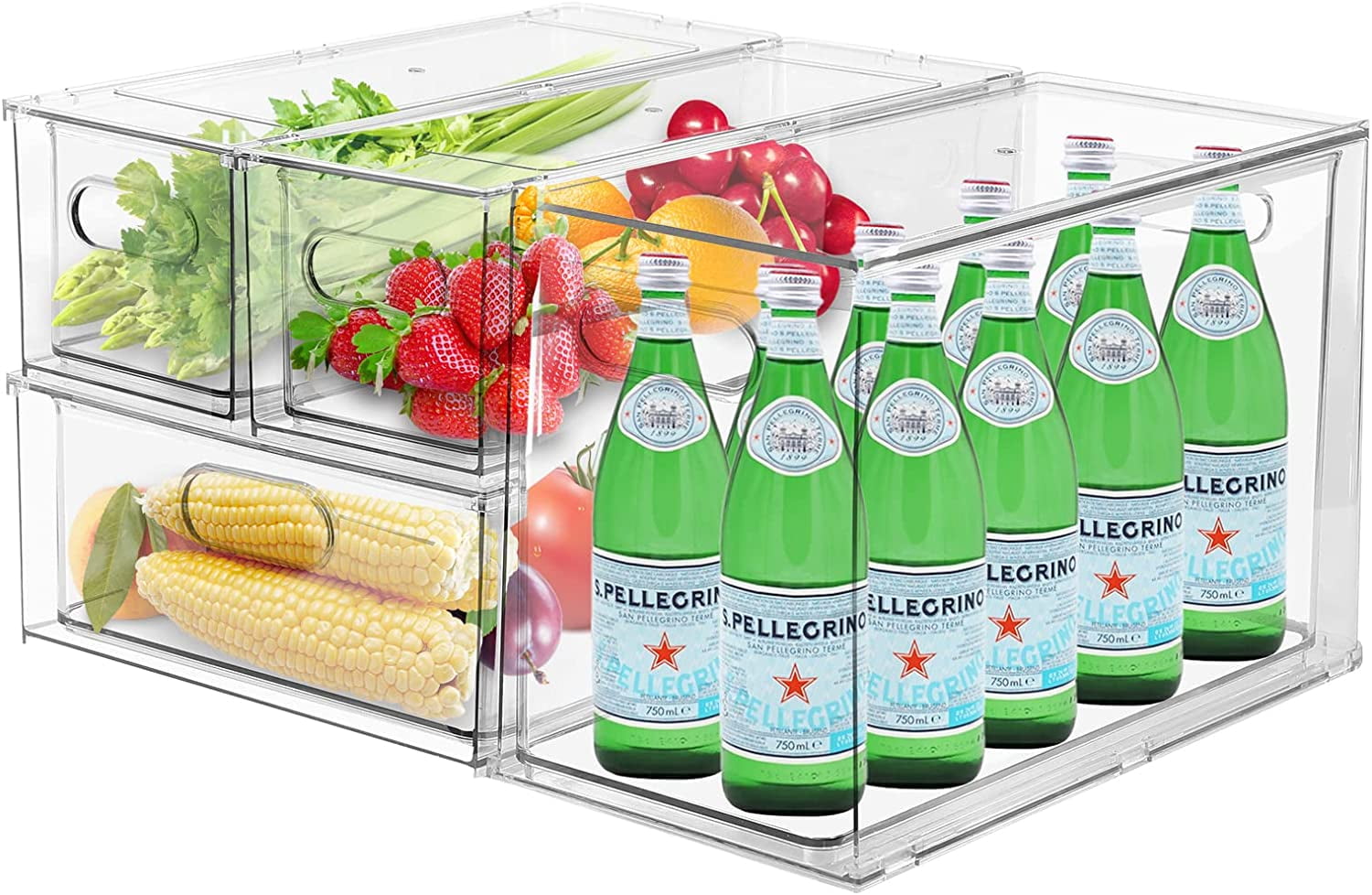 4 Pack Refrigerator Organizer Bins with Pull-out Drawer Stackable Clear ...