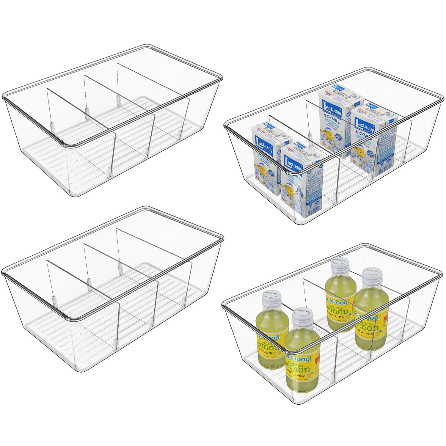 4 Pack Refrigerator Organizer Bins, SHAN ZU Clear Plastic Fridge ...