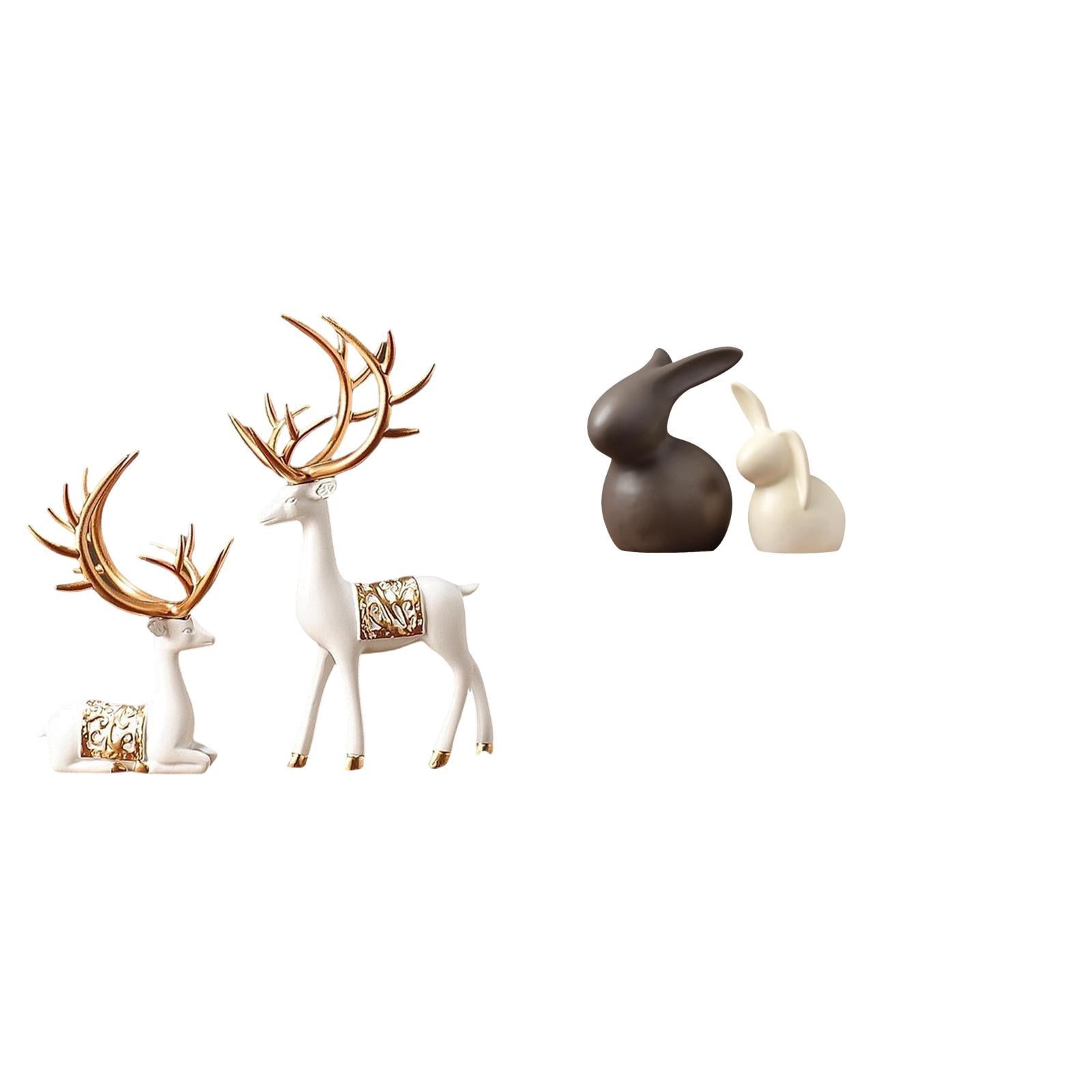 4 Pack Reindeer Couple Collectible Ceramic Statue Artistic Resin Animal ...