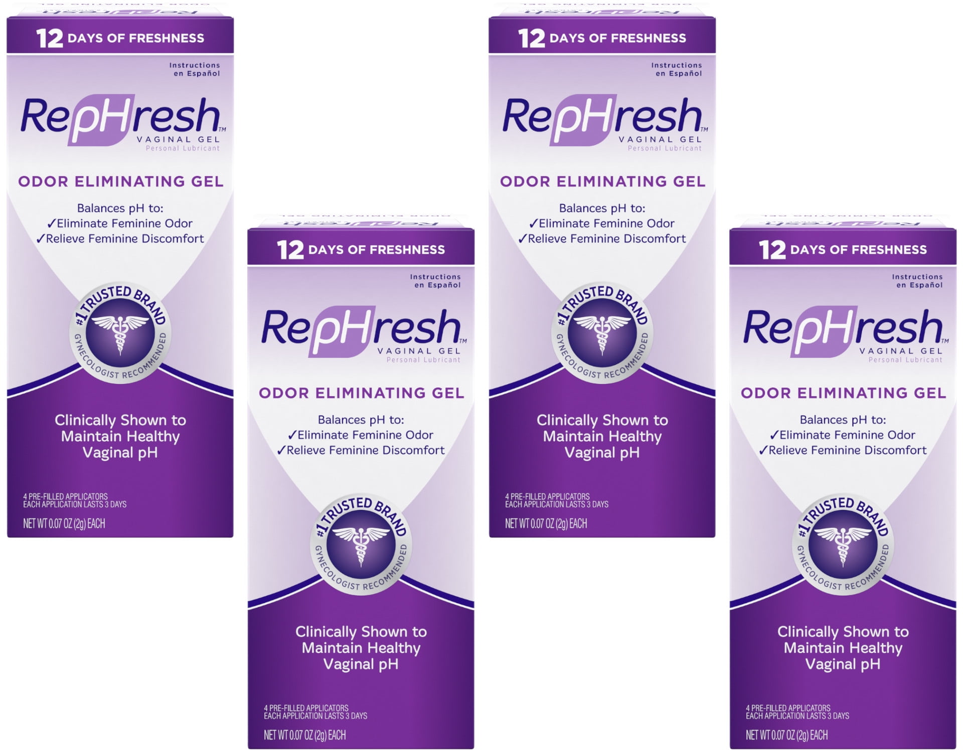4 Pack RepHresh Vaginal Gel, 0.07 oz., 4 Prefilled Applicators ...
