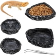 4 Pack Reptile Food Dish with Feeding Tongs, Resin Reptile Water Dish ...
