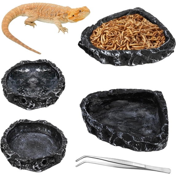 4 Pack Reptile Food Dish with Feeding Tongs, Resin Reptile Water Dish ...