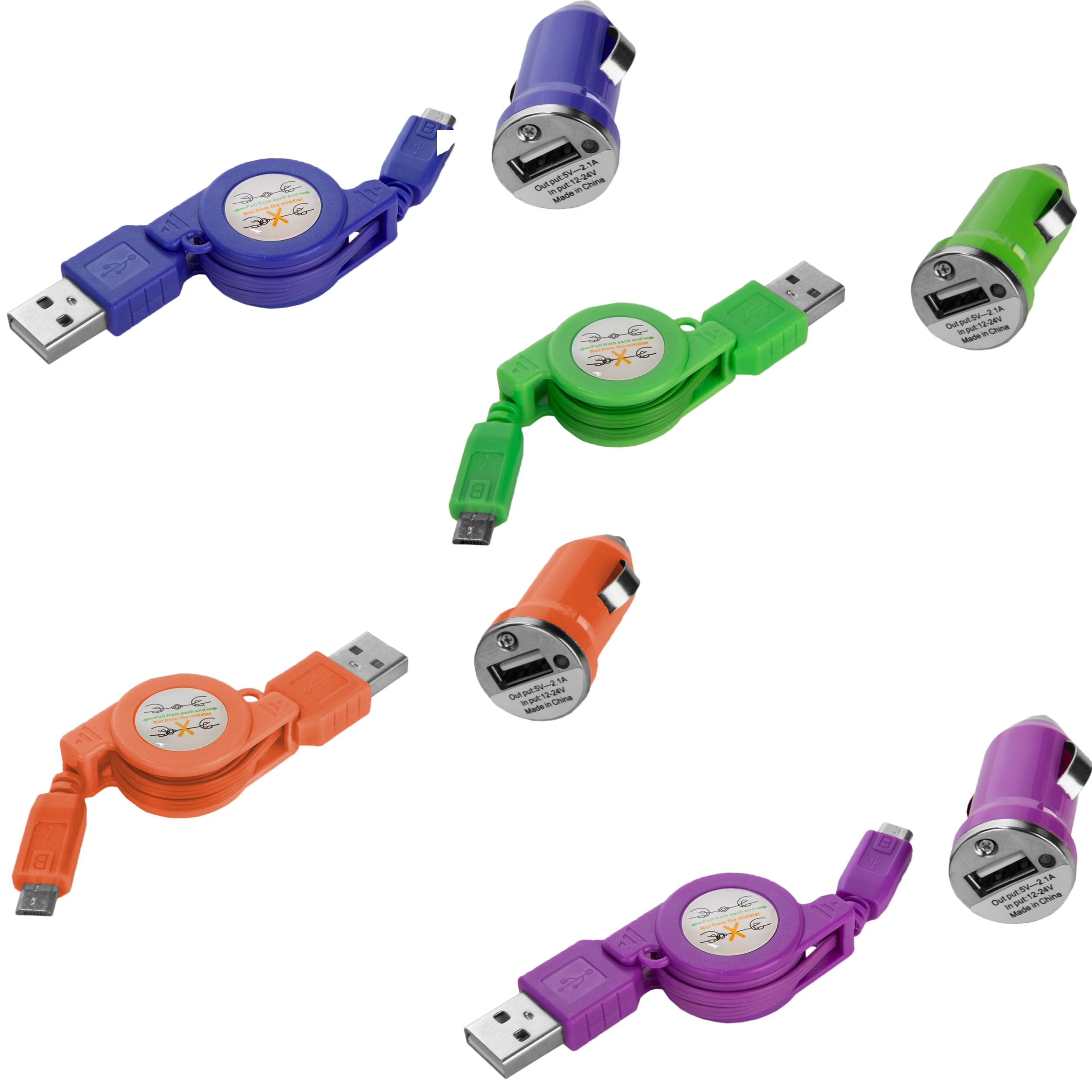 4 Pack Retractable mini USB Car Charger with Micro USB Sync Cable ...