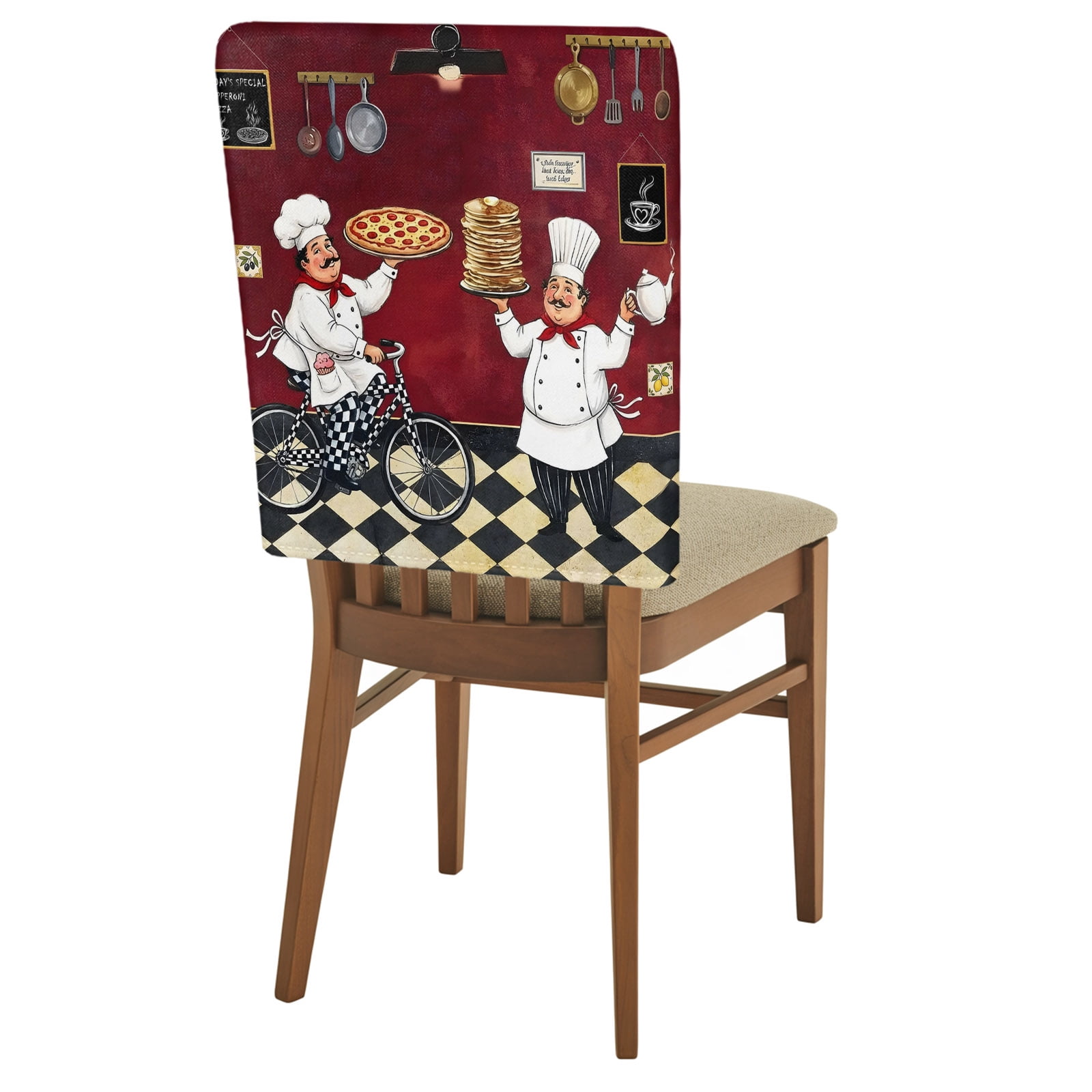 4 Pack Retro Cartoon Chef Chair Back Covers Vintage Classic Pizza Food ...