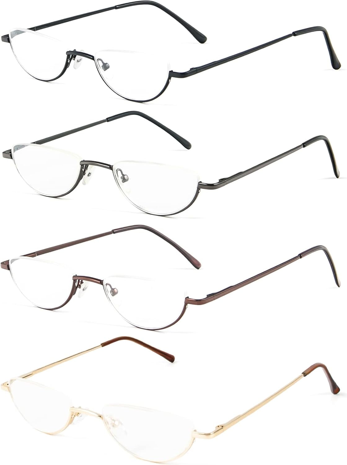 4 Pack Retro Designer Alloy Half Moon Reading Glasses Women Men Half ...
