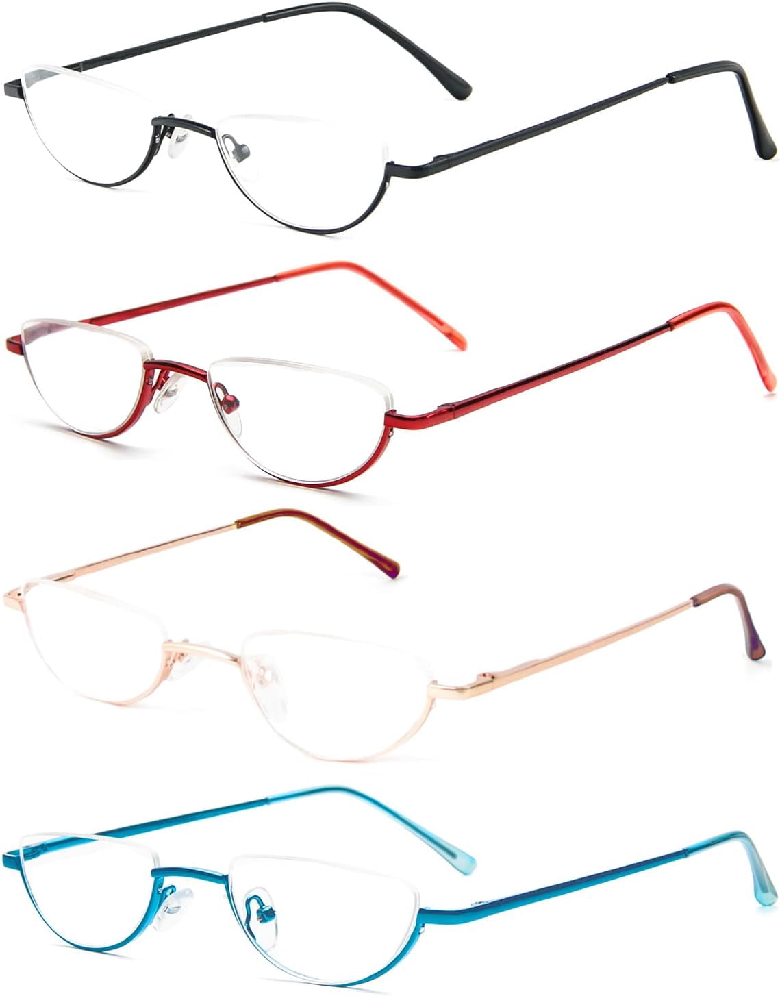 ZHIMEI-4 Pack Retro Designer Alloy Half Moon Reading Glasses Women Men ...