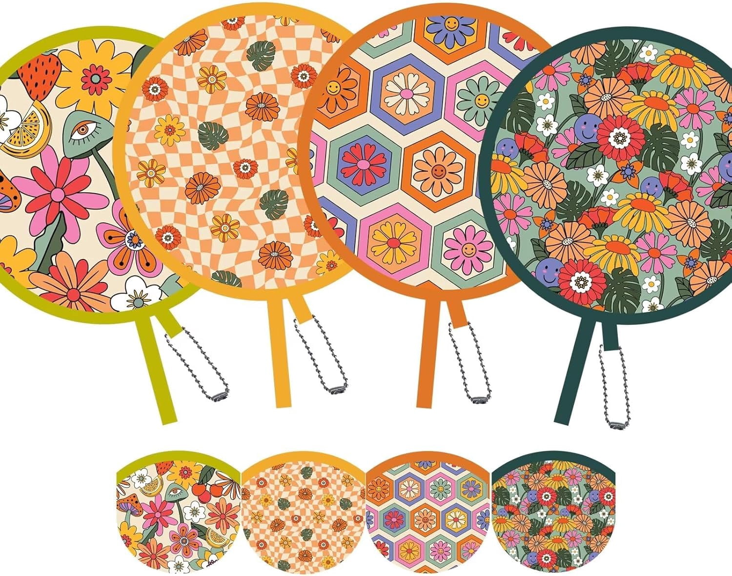 4 Pack Retro Hippie Hand Fan Foldable Multi-Role Round Fans for Travel ...
