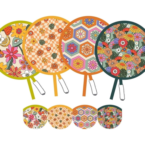 4 Pack Retro Hippie Hand Fan Foldable Multi-Role Round Fans for Travel ...