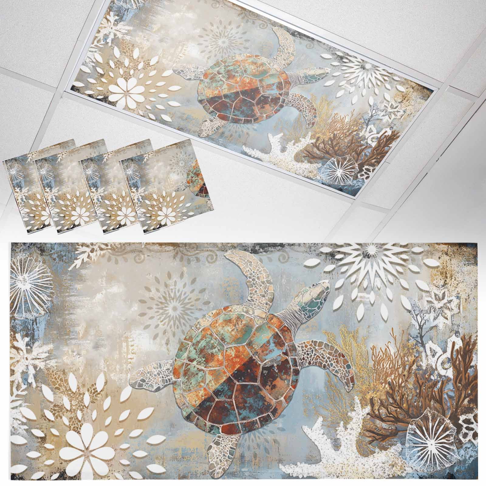 4 Pack Retro Ocean Turtle Fluorescent Light Covers for Ceiling Lights ...