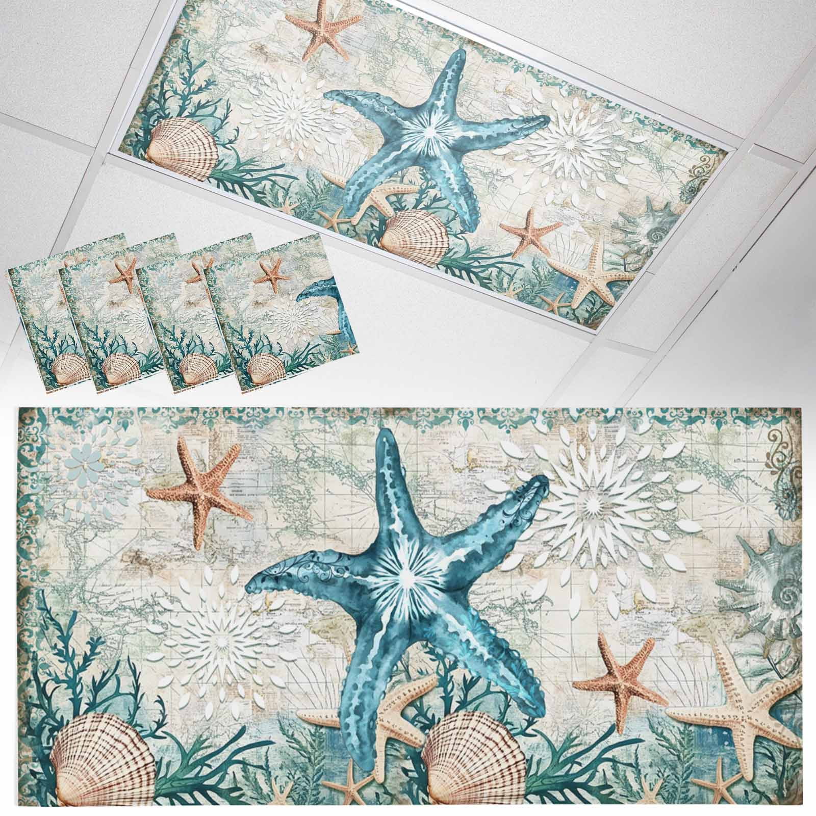 4 Pack Retro Starfish Fluorescent Light Covers for Ceiling Lights Ocean ...