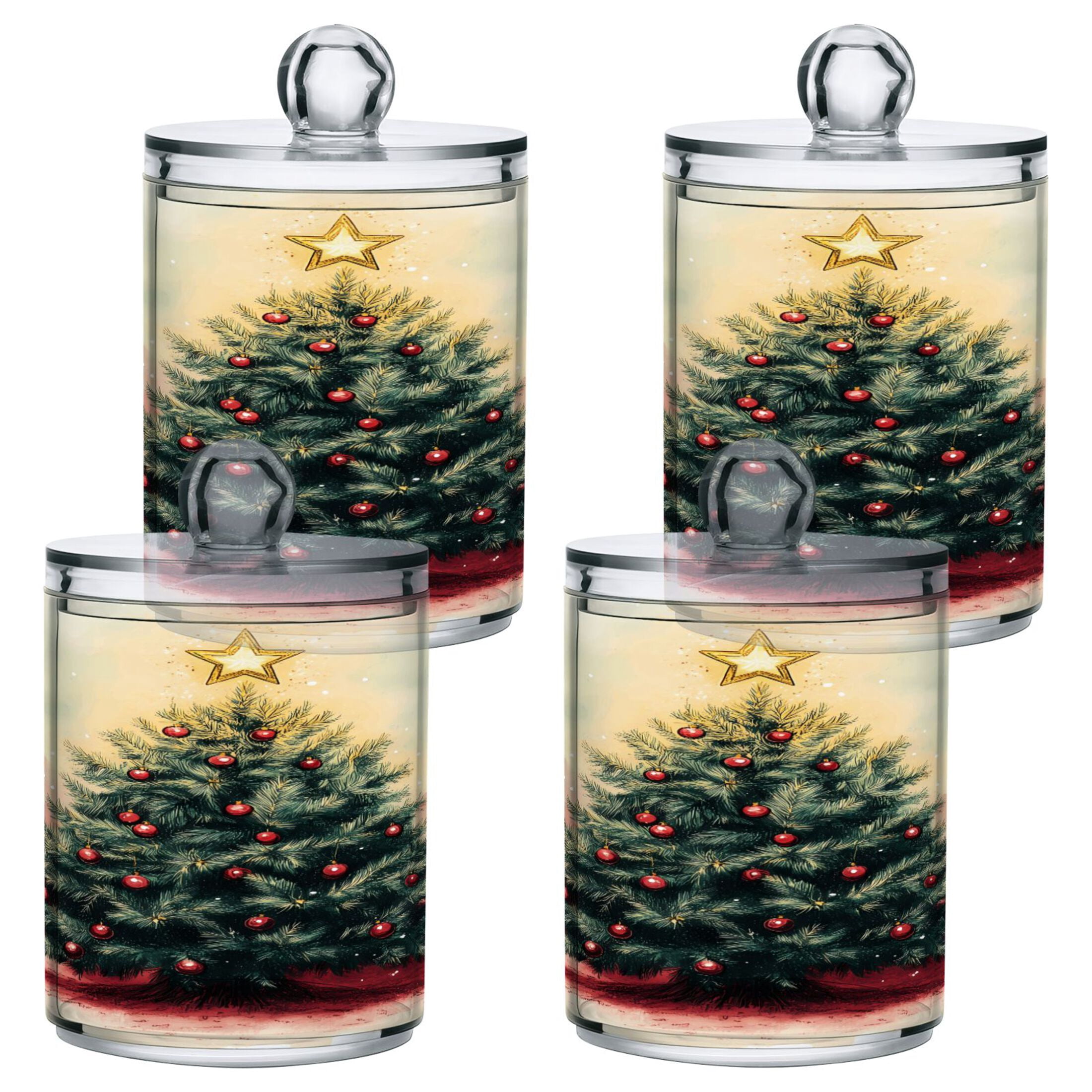4 Pack Retro Watercolor Christmas Tree Qtip Holder Dispenser Clear ...