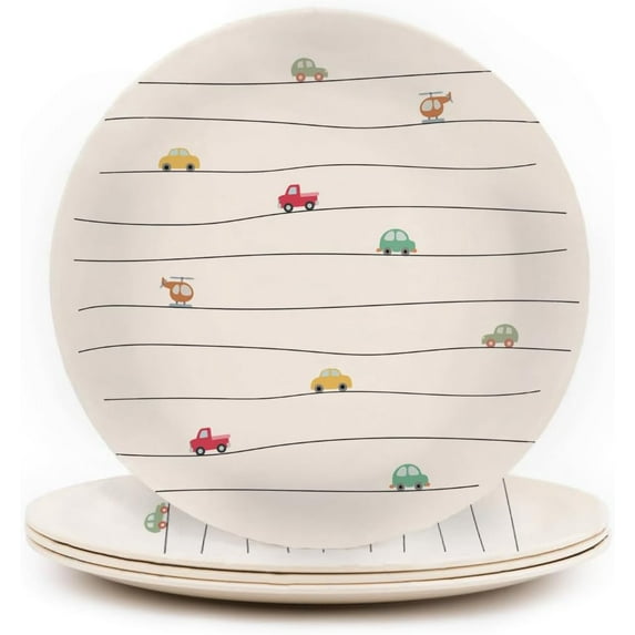 PHYSUN-4 Pack Reusable Bamboo Plates - Non-Toxic Plate, Dishwasher Safe ...