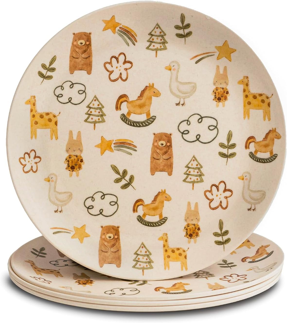 PHYSUN-4 Pack Reusable Bamboo Plates - Non-Toxic Toddler and Kids Plate ...