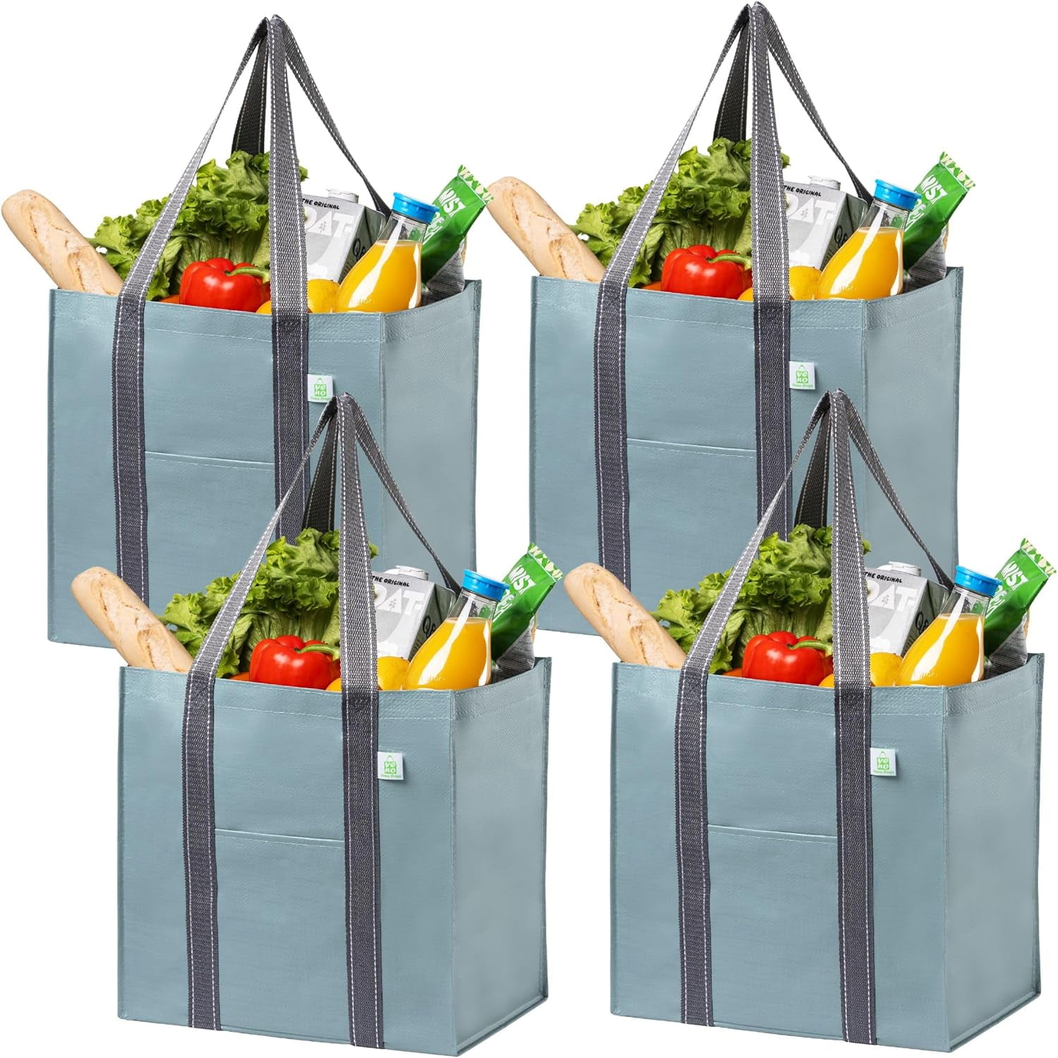 4 Pack Reusable Grocery Bags, Heavy-Duty Shopping Bags with Handles ...