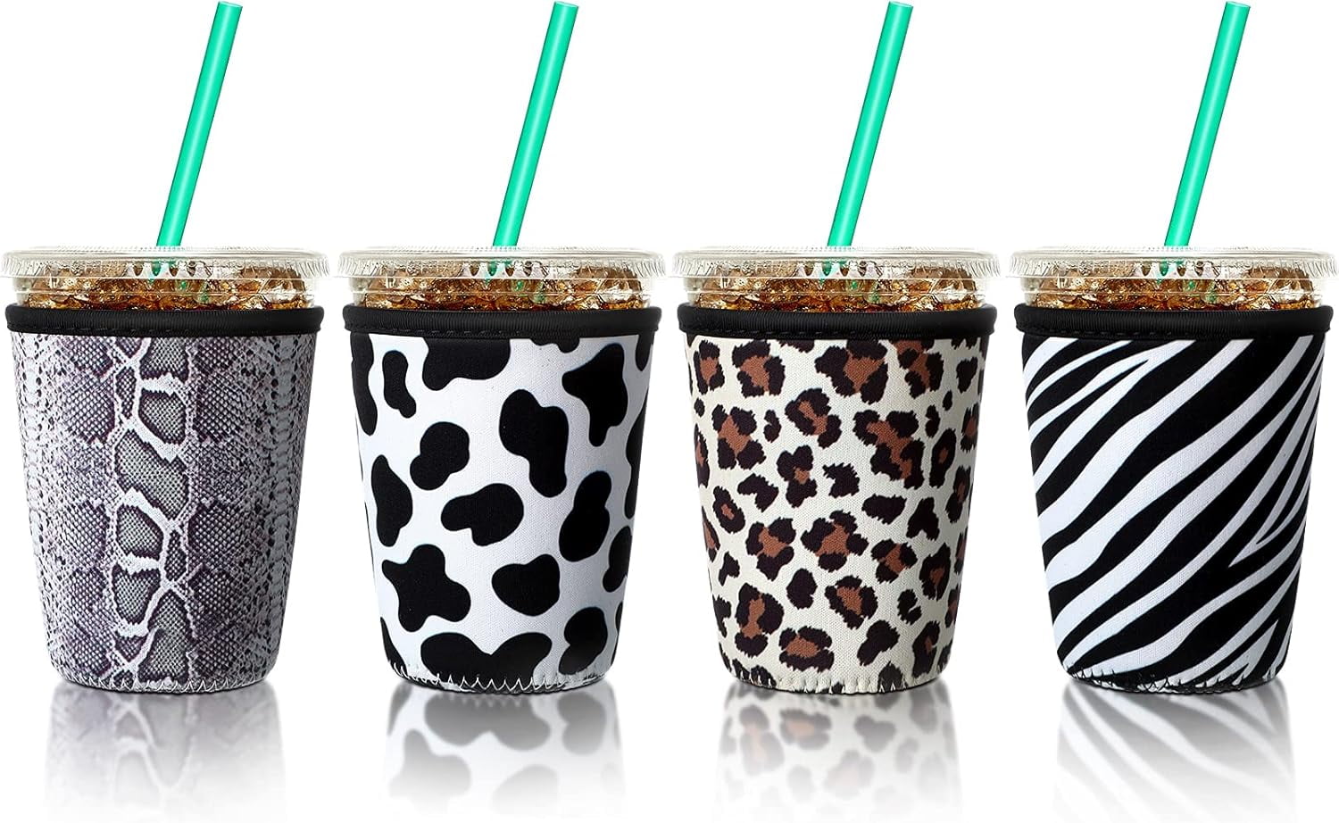 4 Pack Reusable Iced Coffee Insulator Sleeve, Neoprene Coffee Cup ...