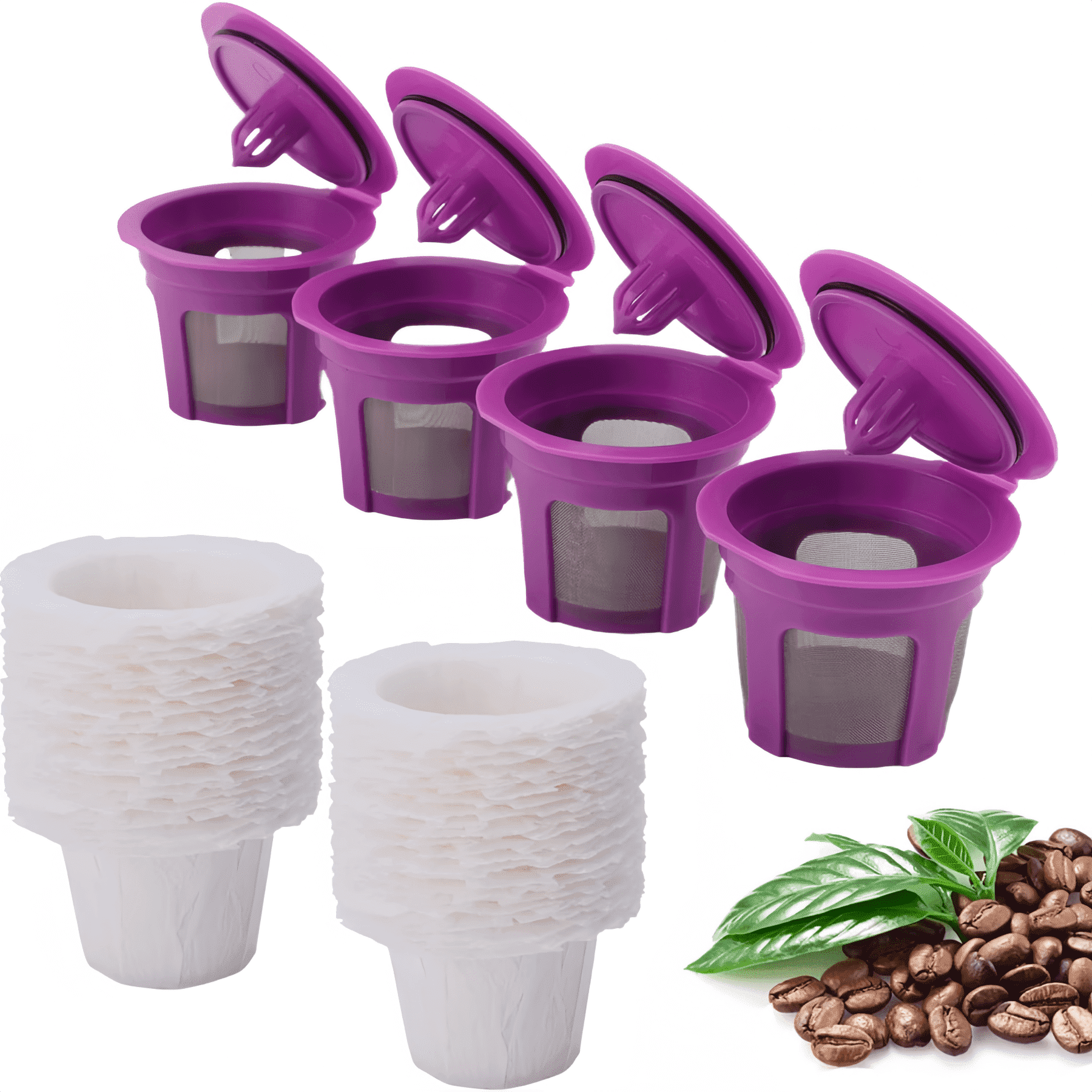 Reusable K Cup Coffee Pods, 4 Pack with 100 Paper Filters, Compatible ...