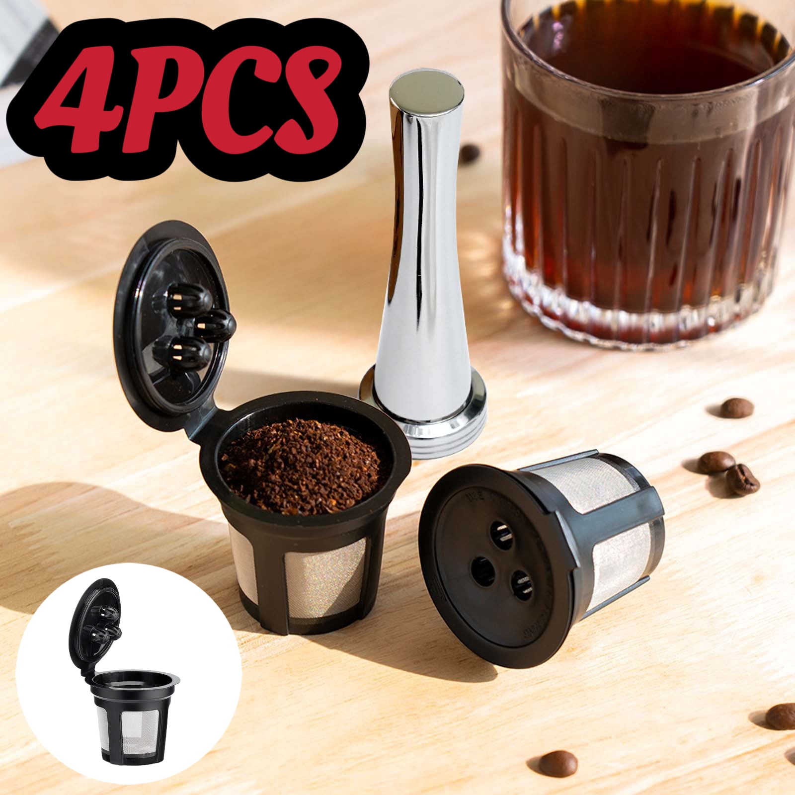 4-Pack Reusable K Cup Pod Coffee Filters - Refillable Coffee Pod ...